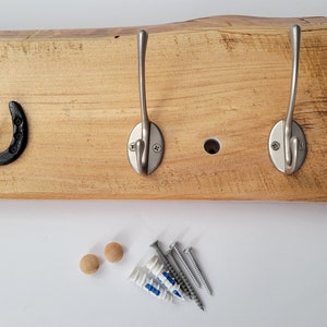 Handcrafted Cedar Wood Coat Rack Keyholder 4 Silver Hooks Horseshoe ...