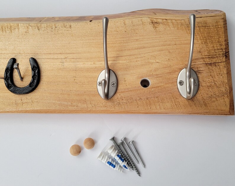 Handcrafted Cedar Wood Coat Rack Keyholder 4 Silver Hooks Horseshoe ...
