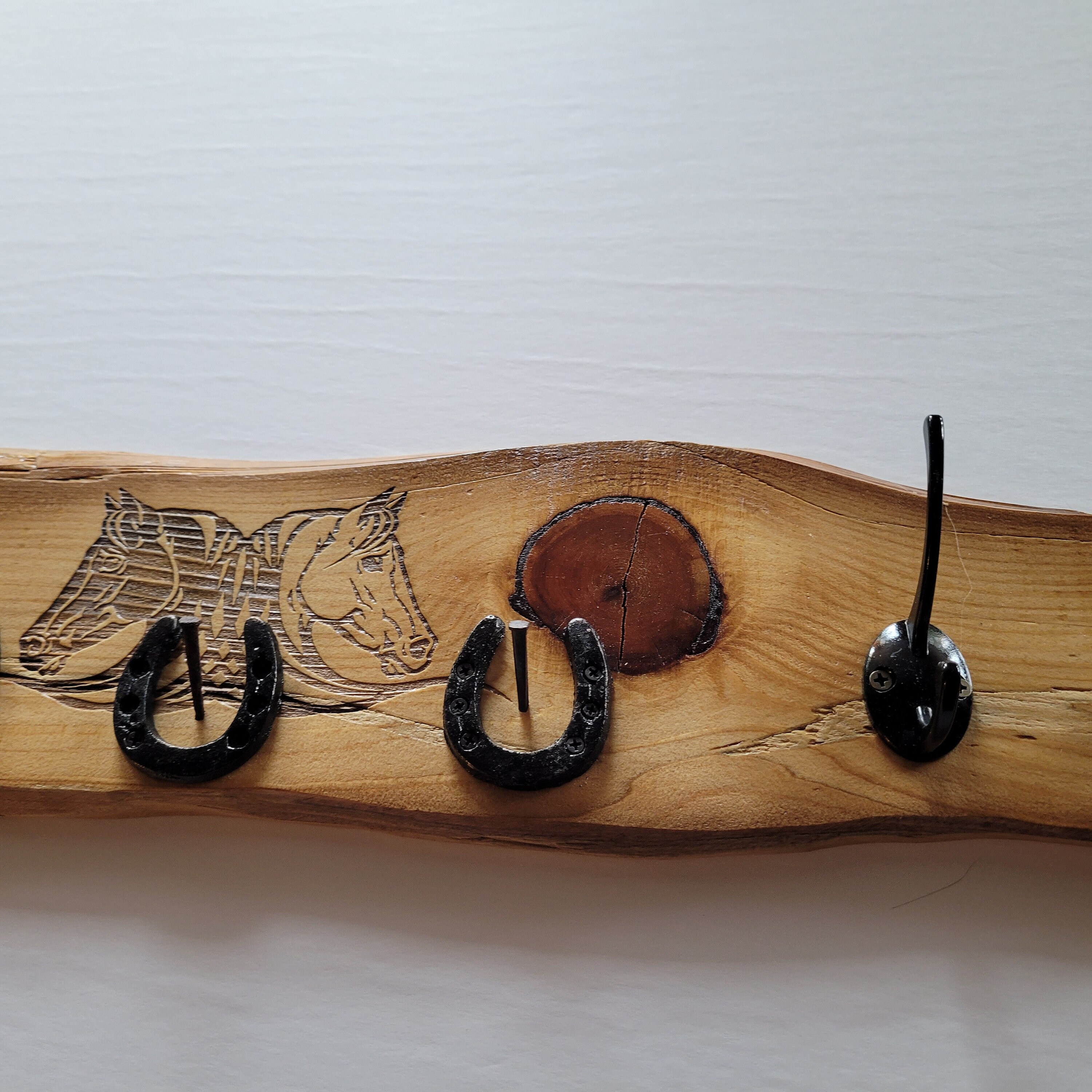 Handcrafted Cedar Wood Coat Rack and Keyhanger Black Hooks for Coats ...