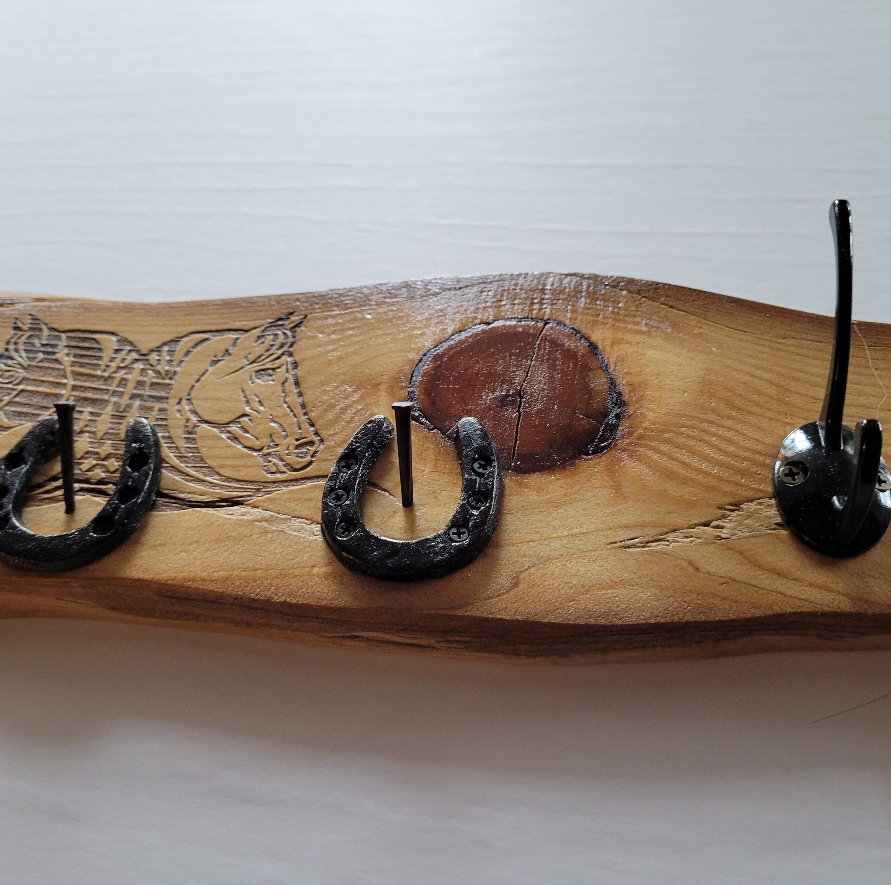 Handcrafted Cedar Wood Coat Rack and Keyhanger Black Hooks for Coats ...