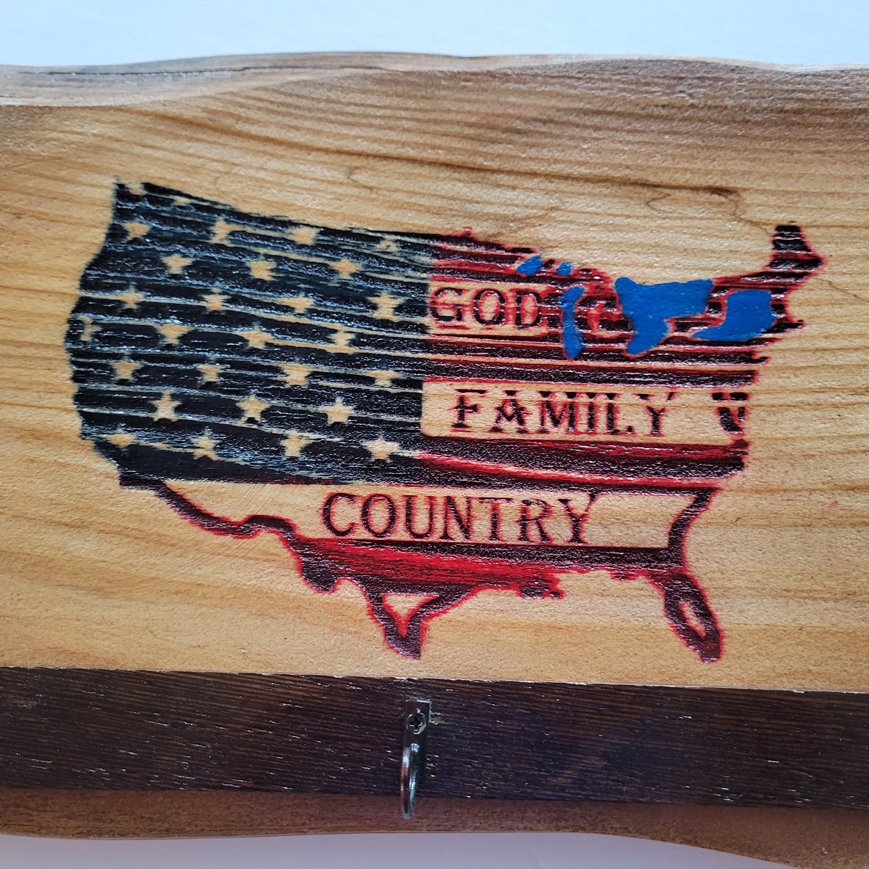 Handcrafted Cedar Patriotic Flag Engraved Hand Painted Red White and ...