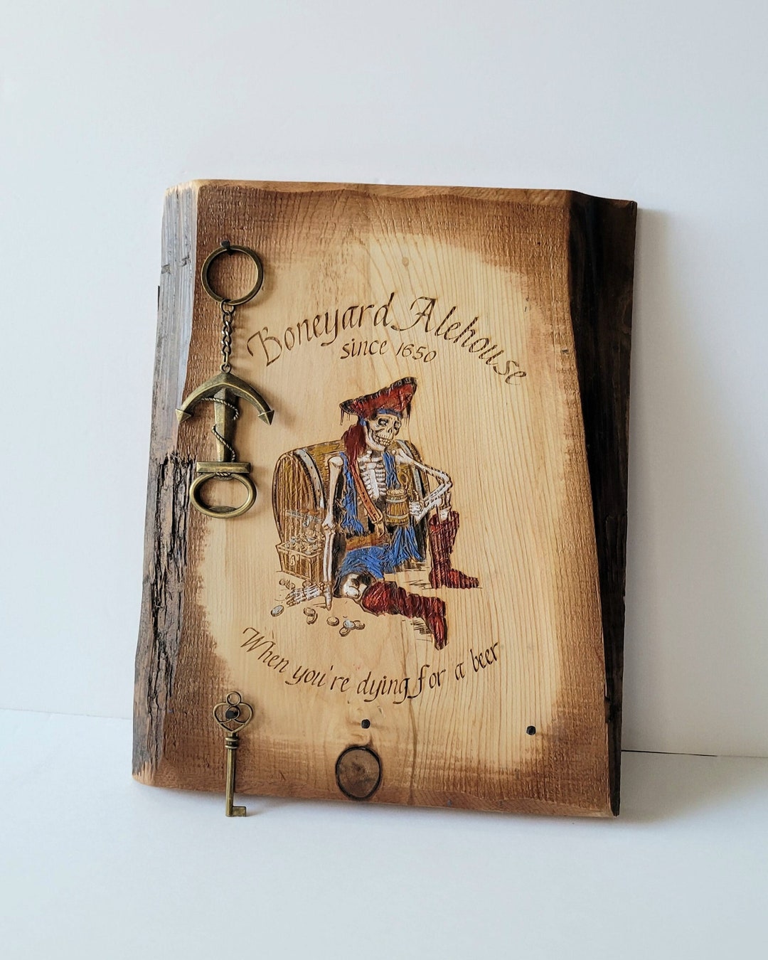 Wooden Pirate Keyholder Wall Hanging Home Decor, Handcrafted, Hand ...