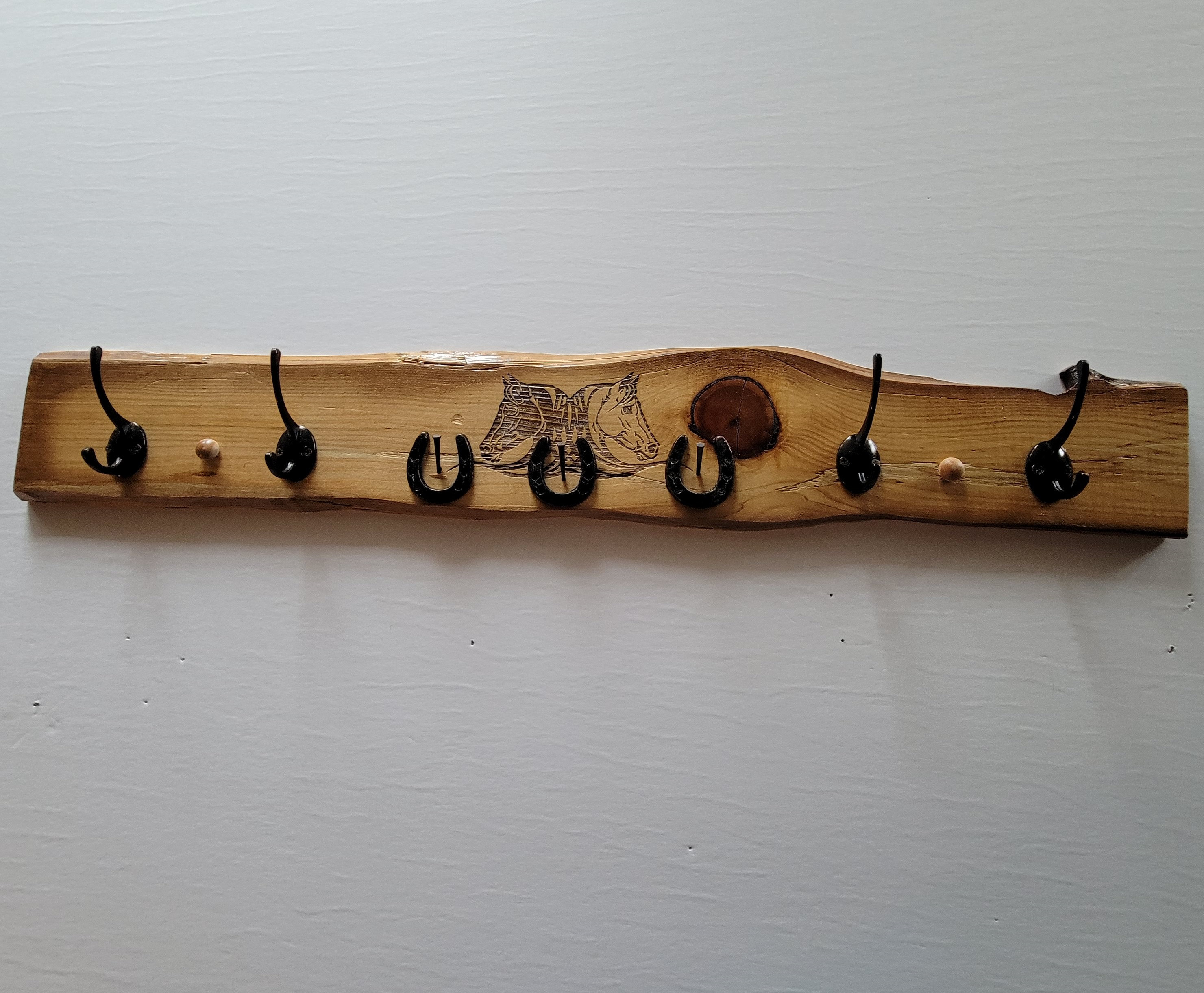 Handcrafted Cedar Wood Coat Rack and Keyhanger Black Hooks for Coats ...