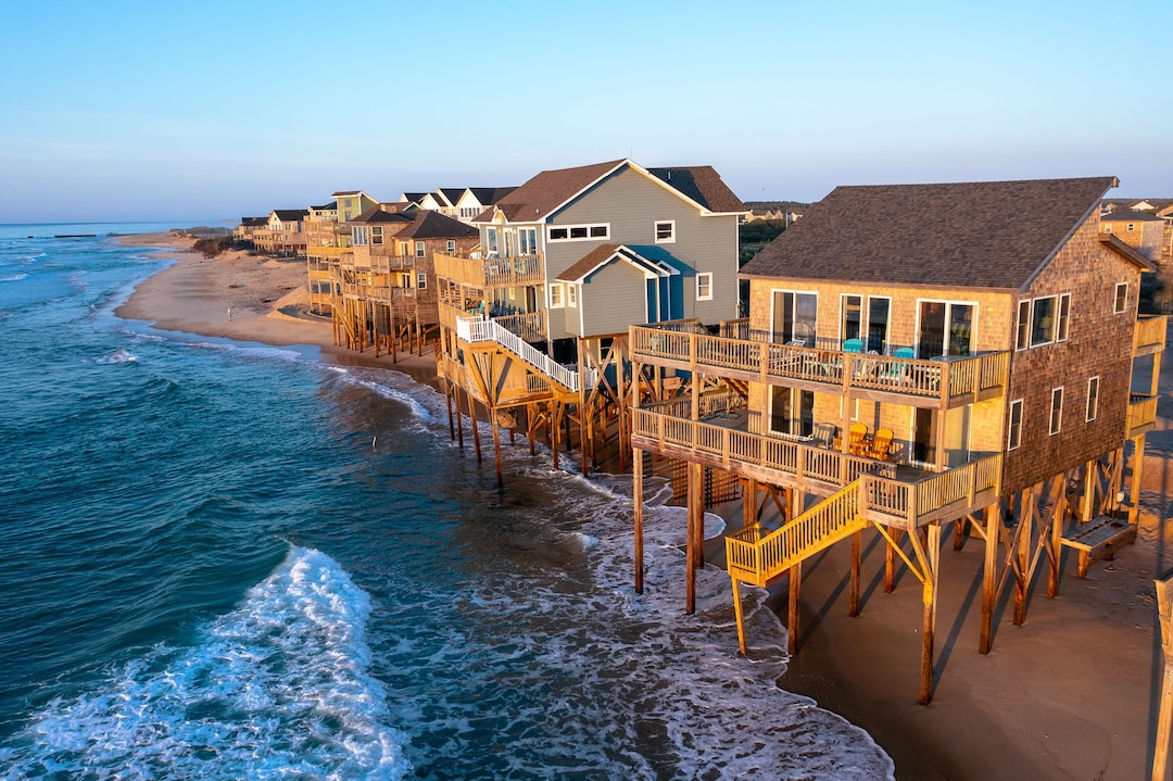 Aerial View of Outer Banks Homes in Buxton North Carolina in the Water ...