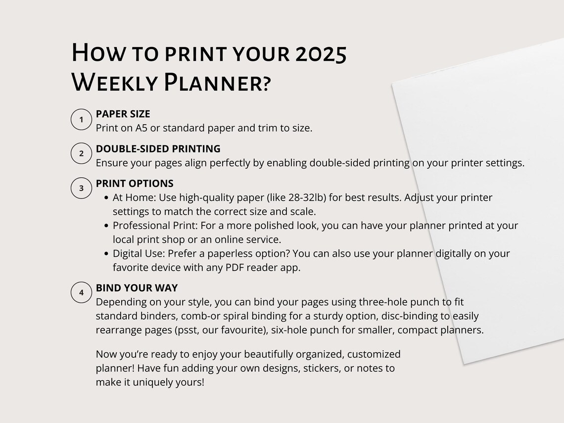 2025 Weekly Planner Printable A5 Digital and Printable Planner Vision ...