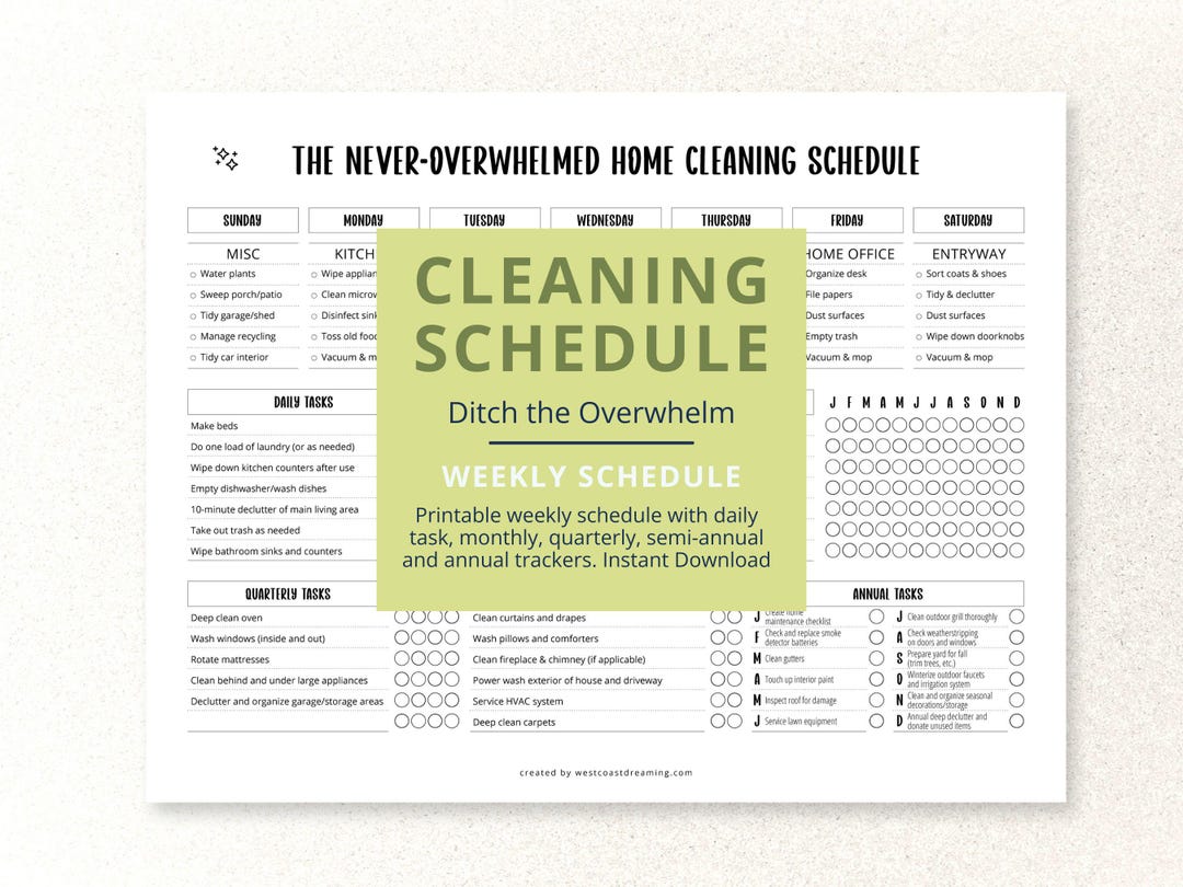 Weekly Cleaning Checklist Planner, Household Cleaning Schedule, Deep ...