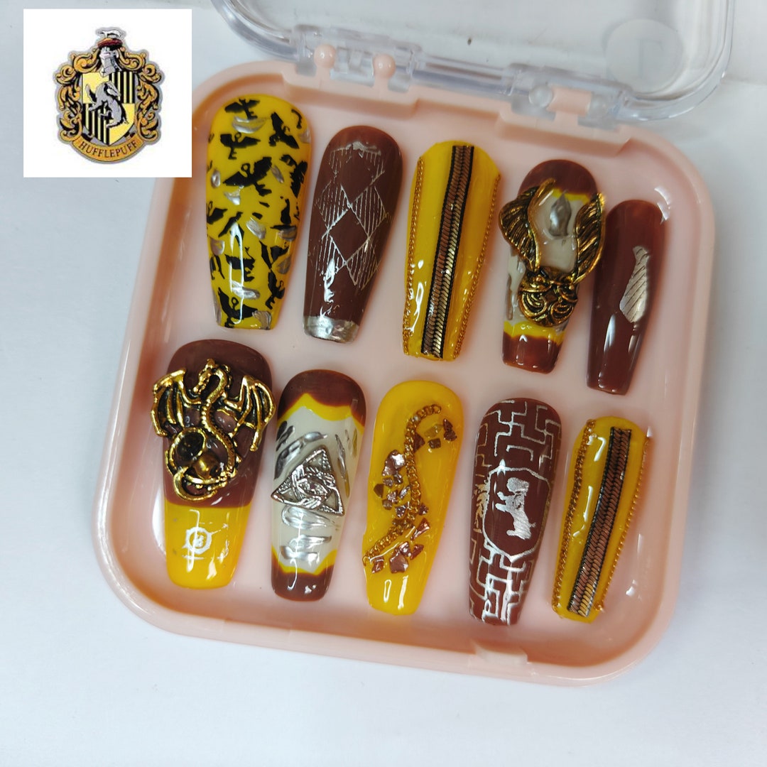 Hufflepuff House Press on Nails Yellow Goth Nails Punk Gothic Nails ...