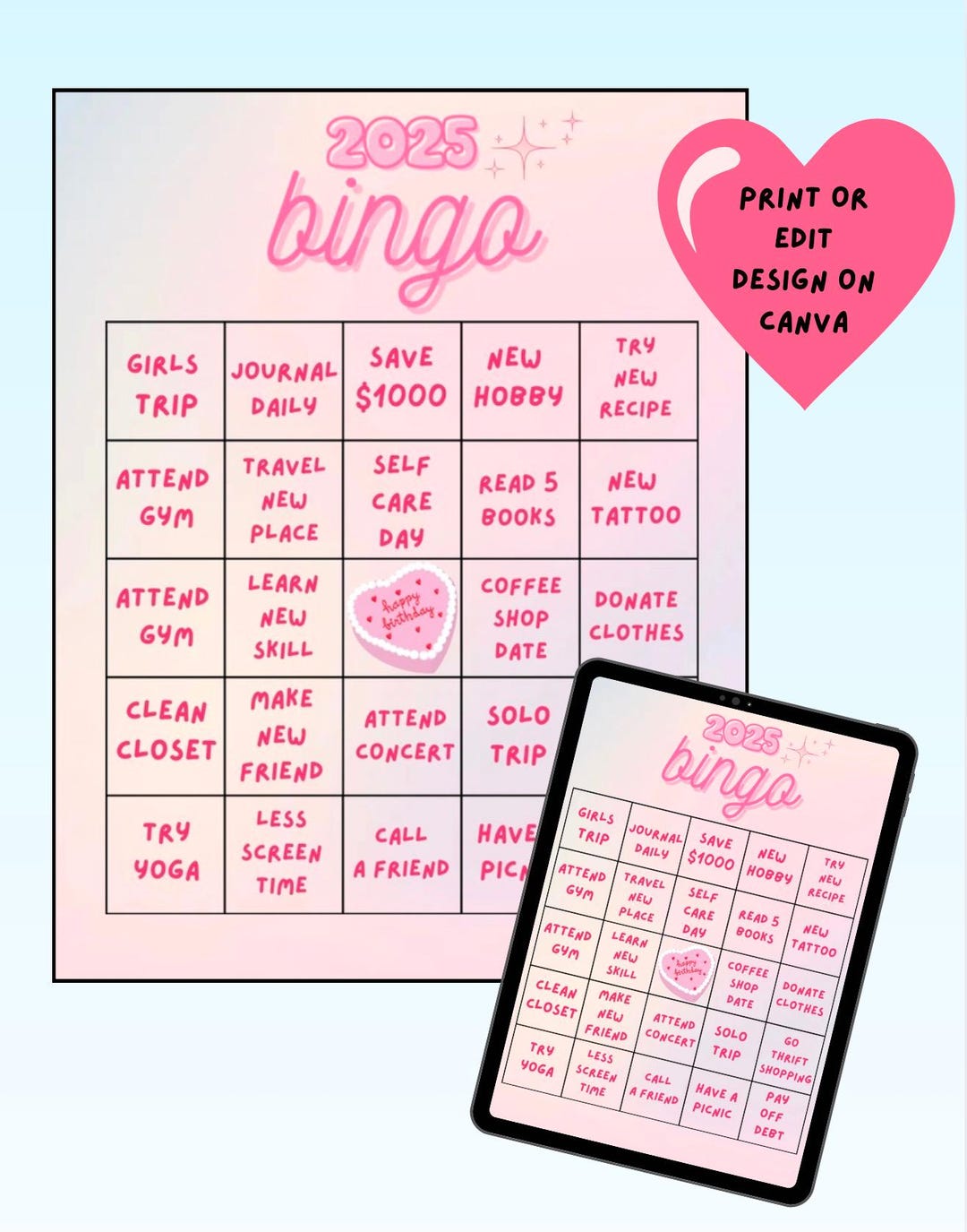 2025 Bingo Card - Etsy
