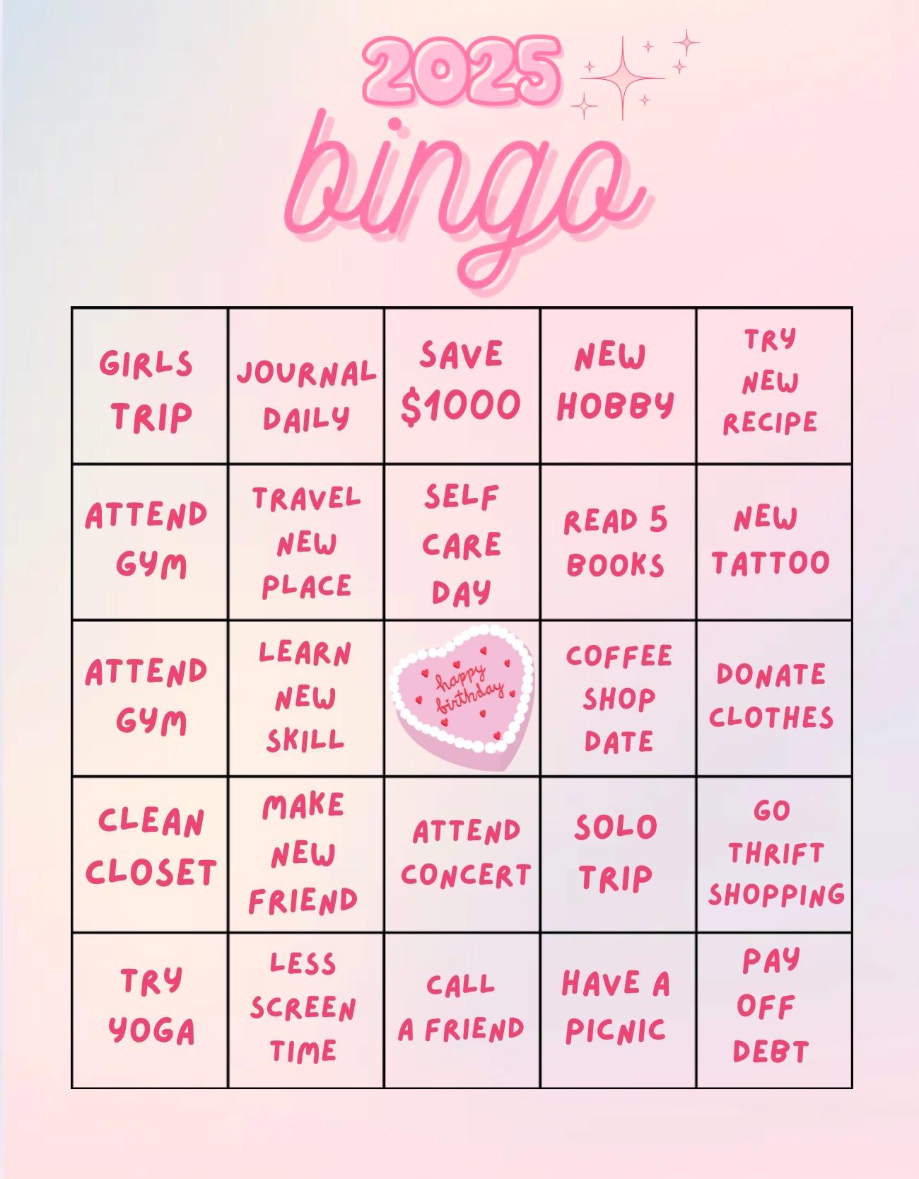 2025 Bingo Card - Etsy