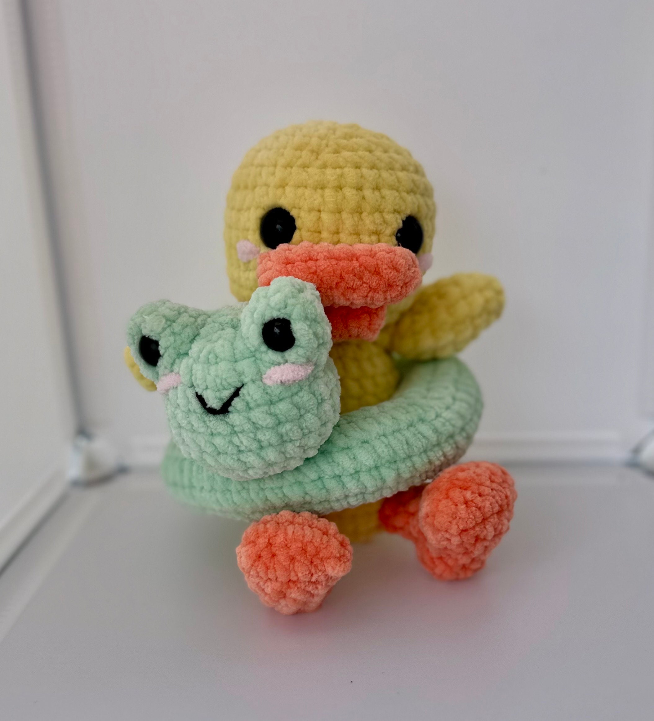 Handmade Crocheted Duck Plush With Frog Floatie: Soft Chenille Yarn - Etsy
