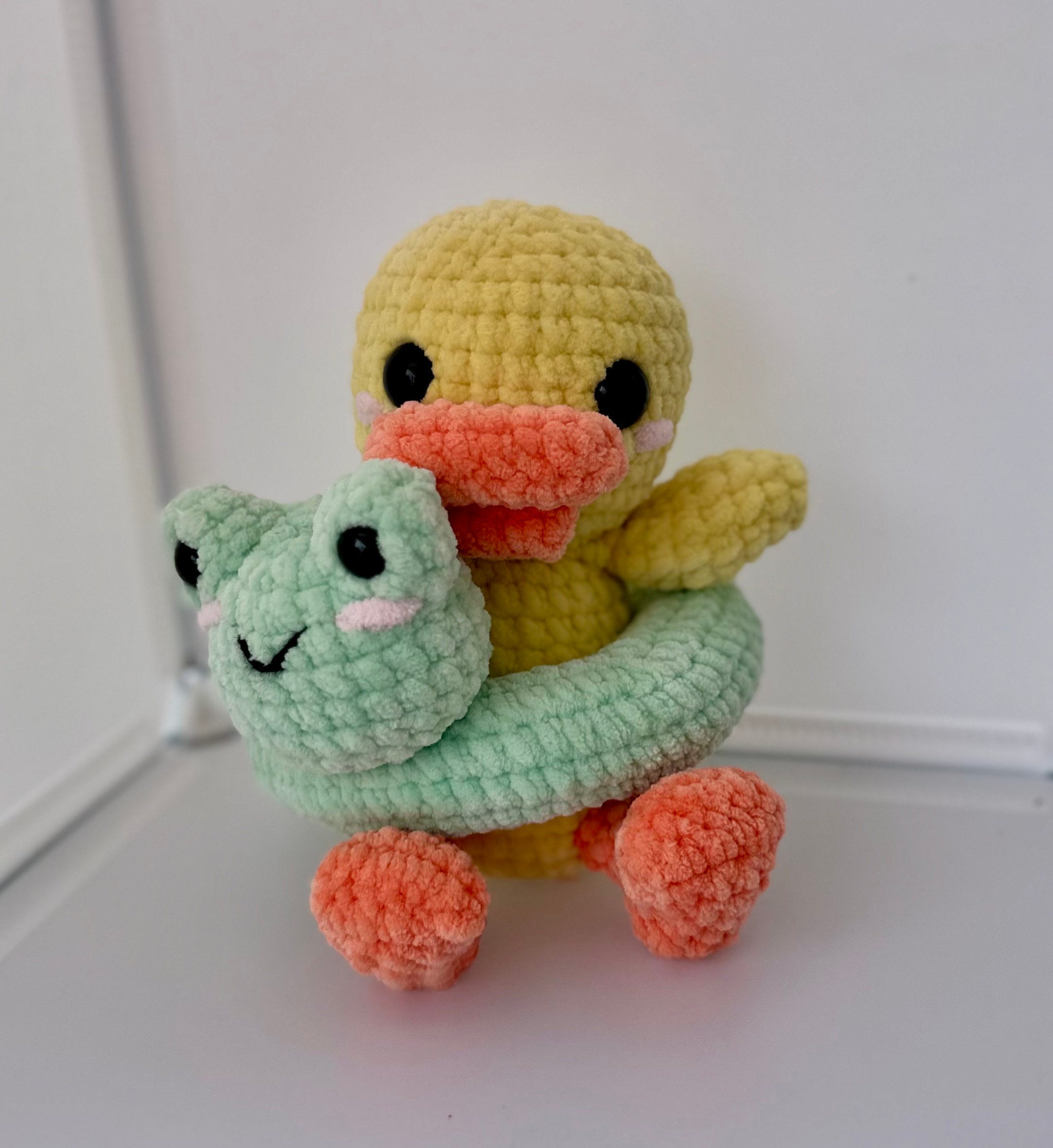 Handmade Crocheted Duck Plush With Frog Floatie: Soft Chenille Yarn - Etsy