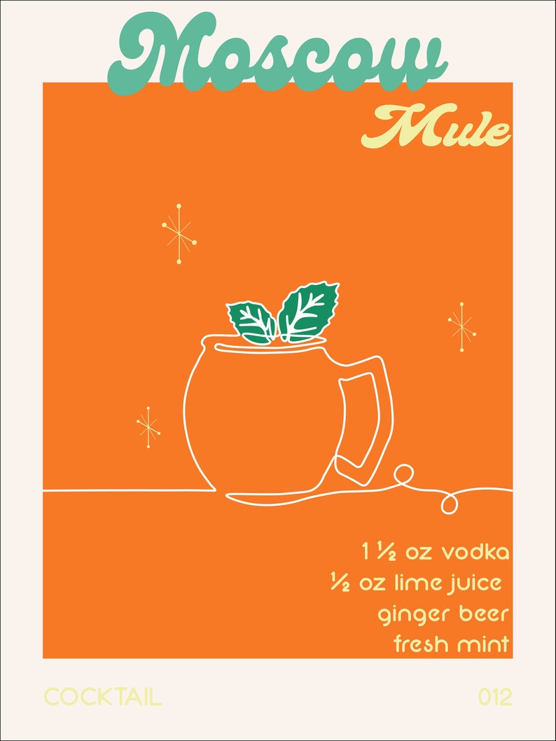 Moscow Mule Line Art Print - Minimalist Bar Decor | Perfect Gift for ...