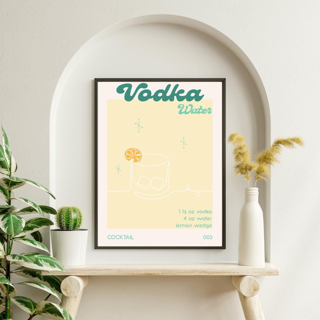 Vodka Water Cocktail Line Art Print - Minimalist Bar Decor | Perfect ...