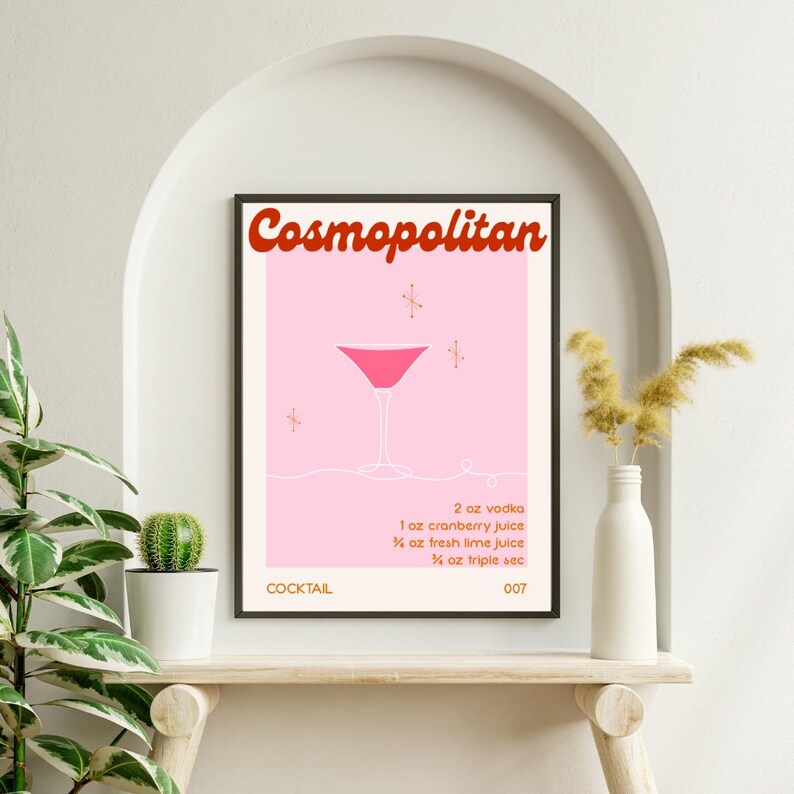 Cosmopolitan Cocktail Line Art Print - Minimalist Bar Decor | Perfect ...