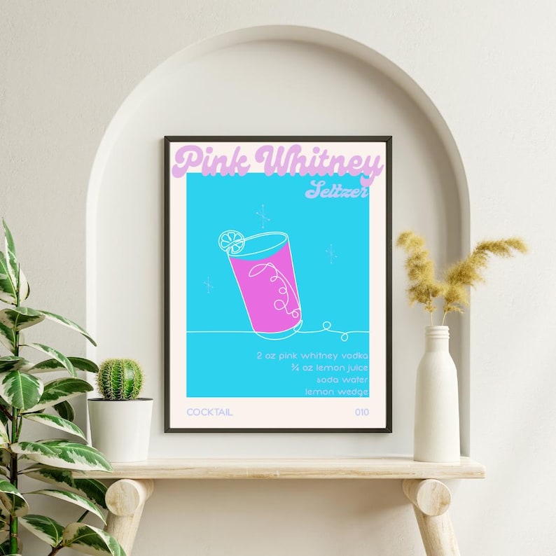 Pink Whitney Seltzer Line Art Print - Minimalist Bar Decor | Perfect ...