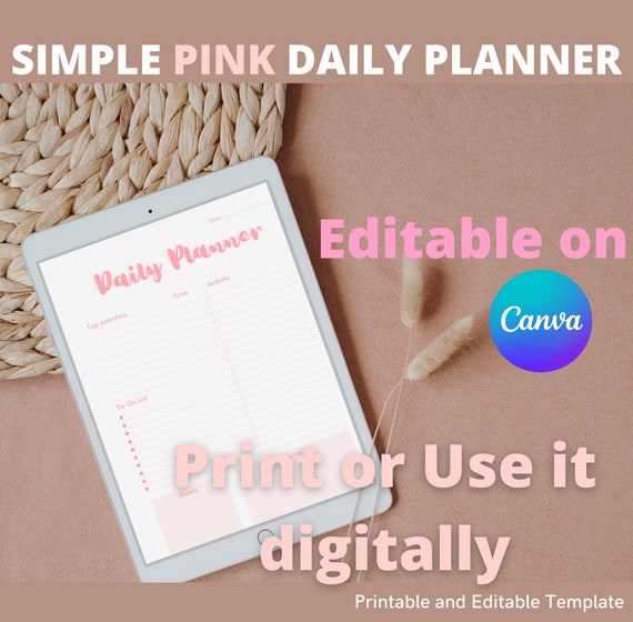 Simple Pink Daily Planner Template Pink Pastel Planner - Etsy