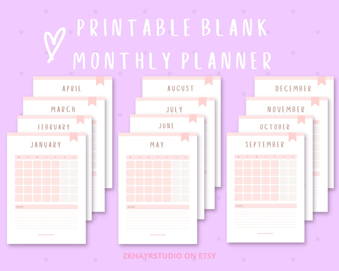 Printable Pastel Monthly Planner |pink Monthly Planner | Minimalist ...