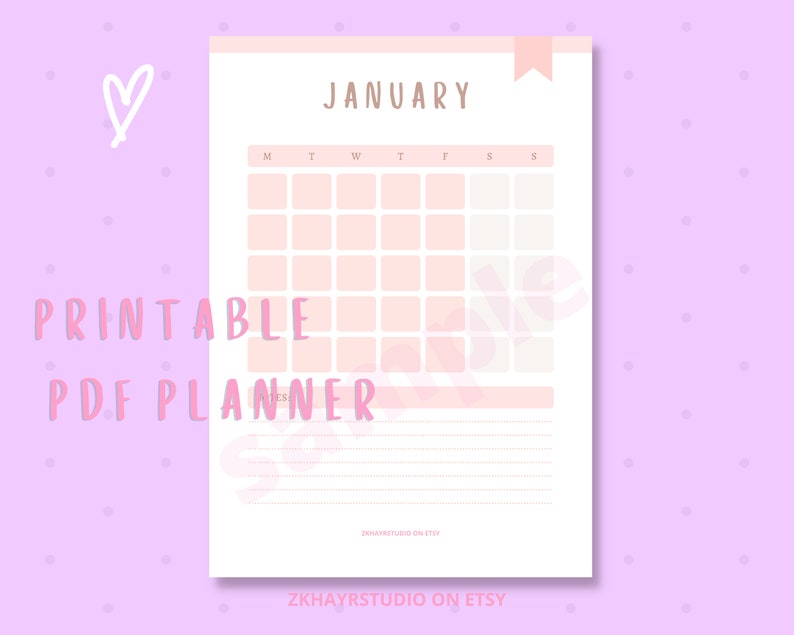 Printable Pastel Monthly Planner |pink Monthly Planner | Minimalist ...