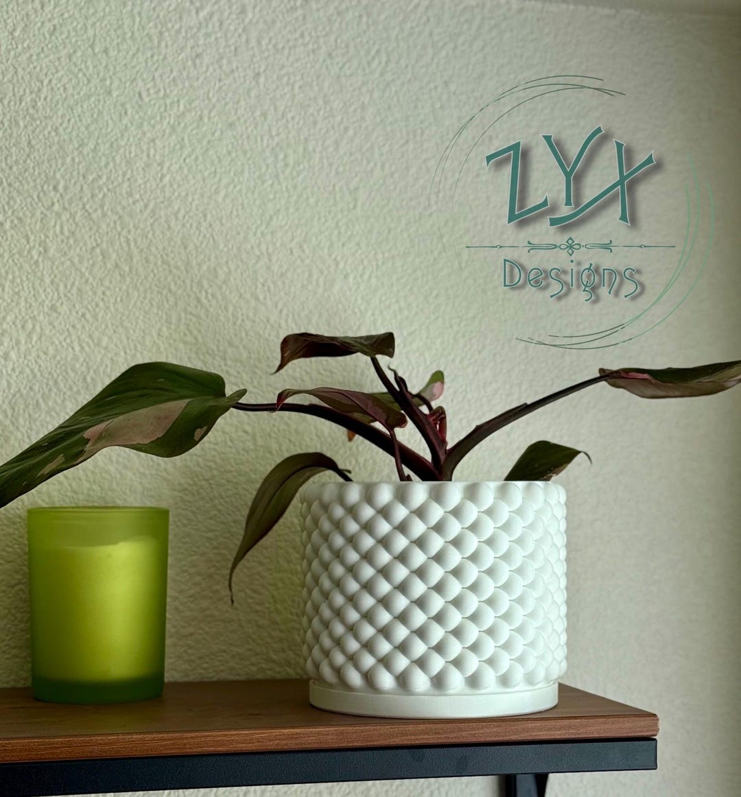 3D Printed Plant Pot With Unique Texture - Includes Drainage and Drip ...