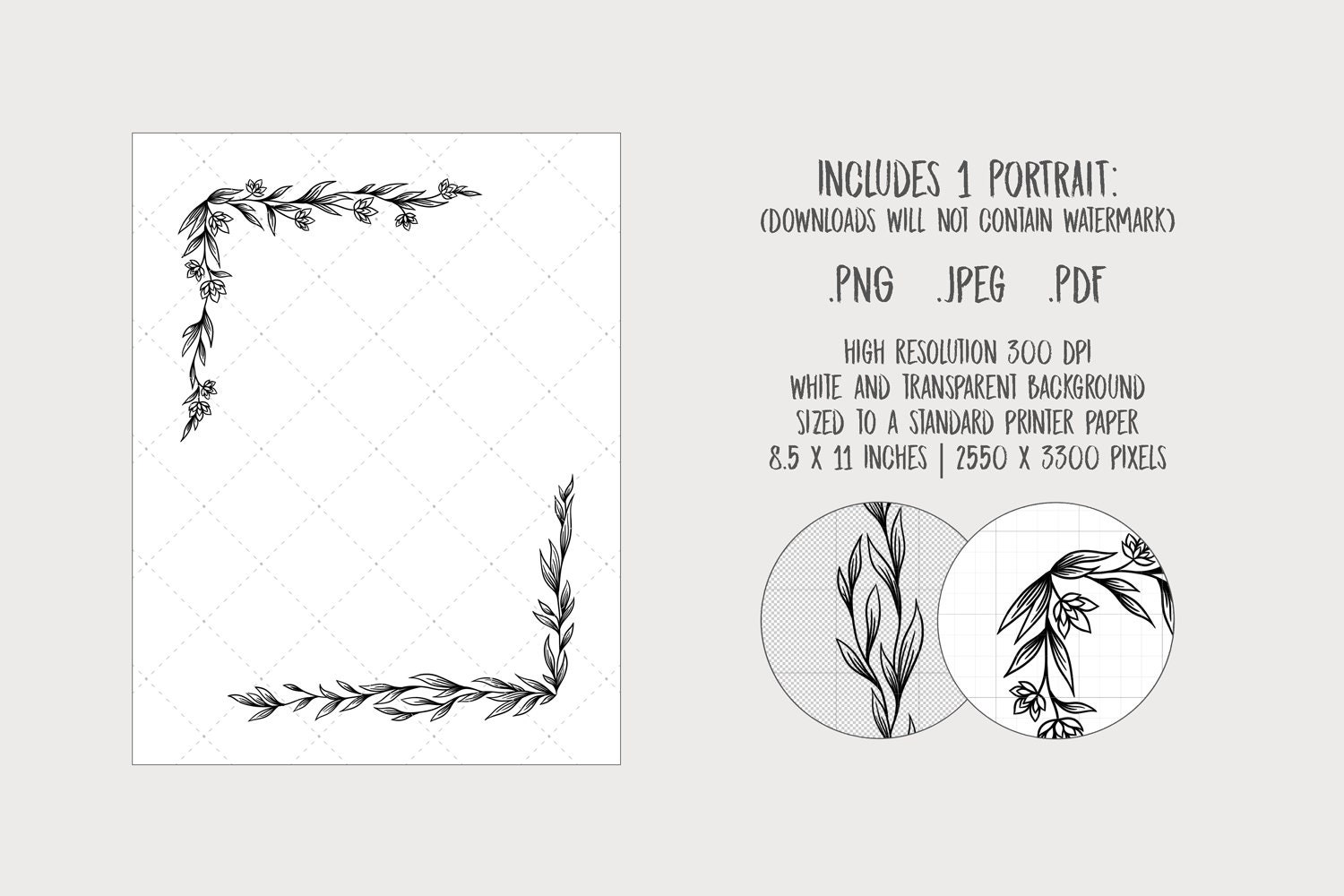 Big Border With Flowers, Printable Border A4, Instant Download PNG ...
