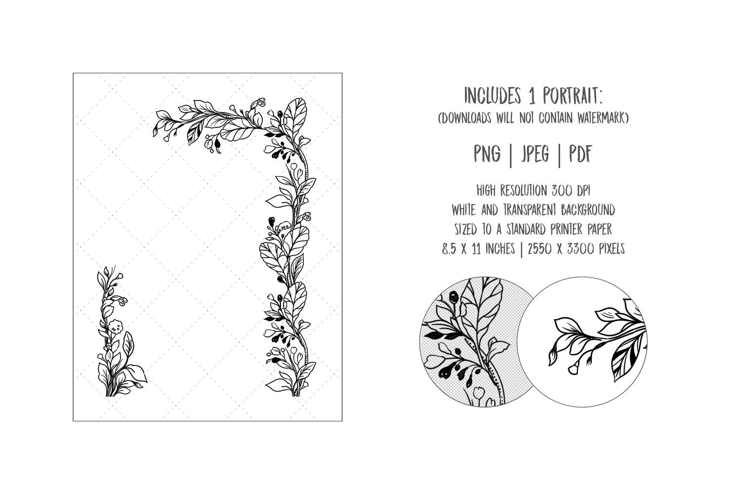 Big Border With Flowers Printable Border A4 Instant Download - Etsy