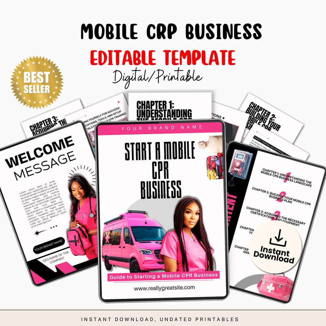 Start a Mobile CPR Business Mockup, Entrepreneurship Guide, Business Plan Template, Digital ...