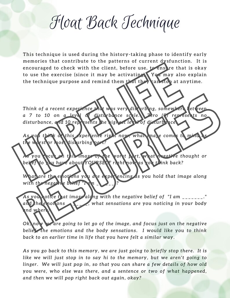 EMDR Float Back Technique - Therapist Resource Tool - Etsy