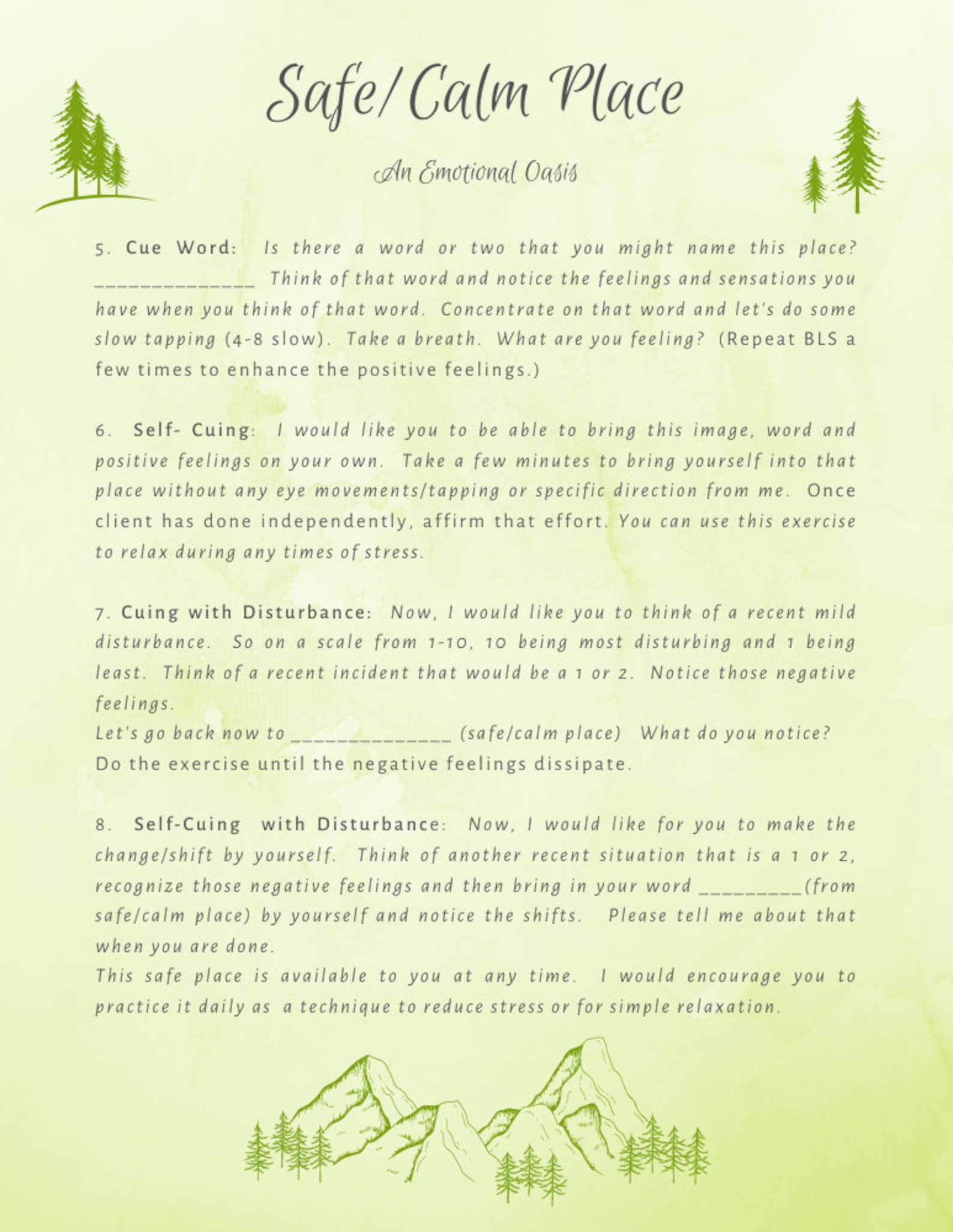 EMDR Resource Calm Safe Place Script | Etsy