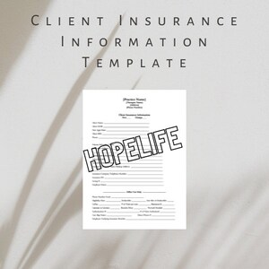 Client Insurance Information Form Template for Psychotherapist in ...