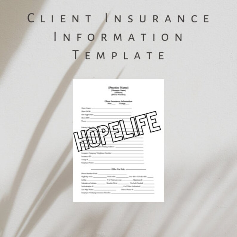 Client Insurance Information Form Template for Psychotherapist in ...