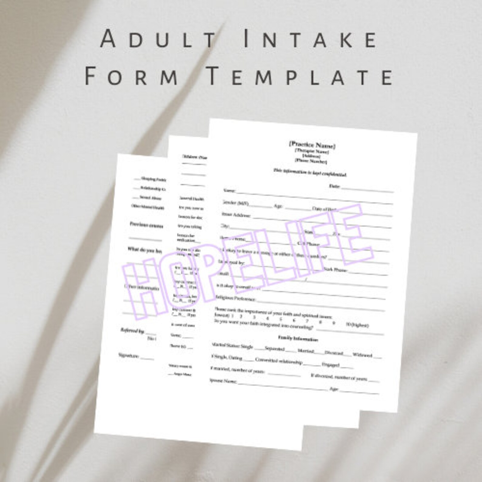 Psychotherapy Adult Intake Form for Counselors Private Practice - Etsy