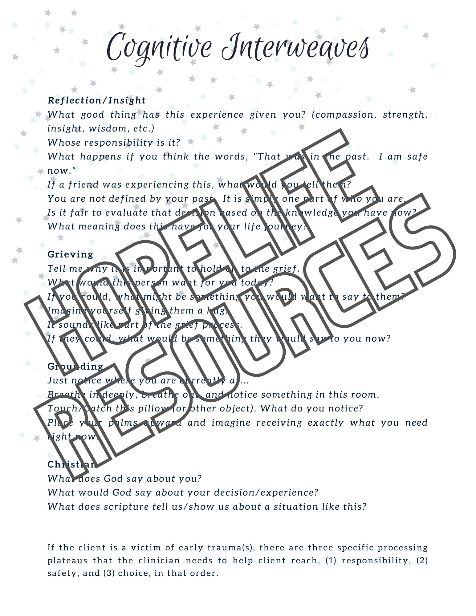 EMDR Cognitive Interweave Prompts - Intervention for Therapists. - Etsy