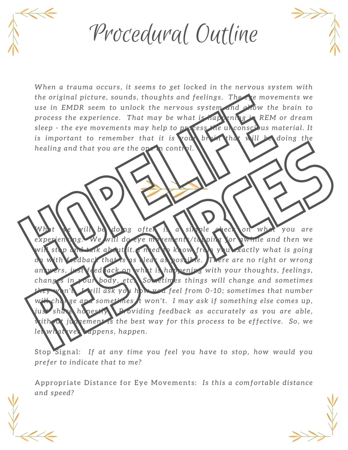 EMDR Procedural Outline and Script for Therapists Phases 3 - 8 - Etsy