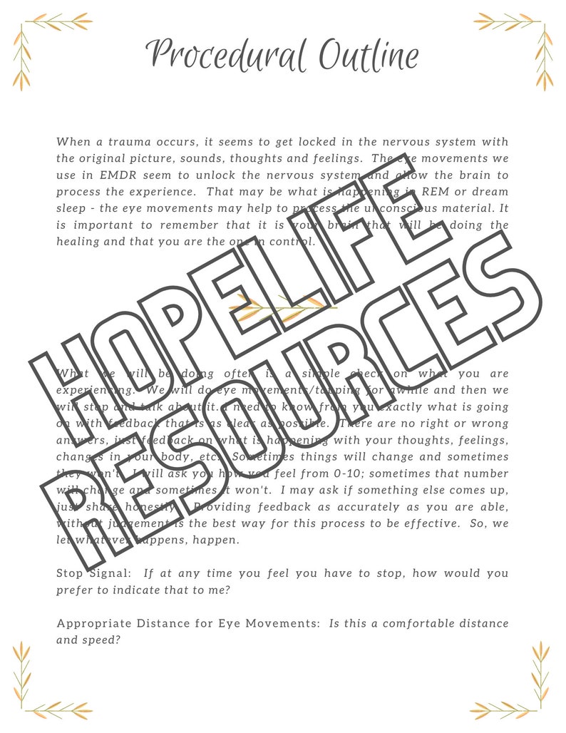 EMDR Procedural Outline and Script for Therapists Phases 3 - 8 - Etsy