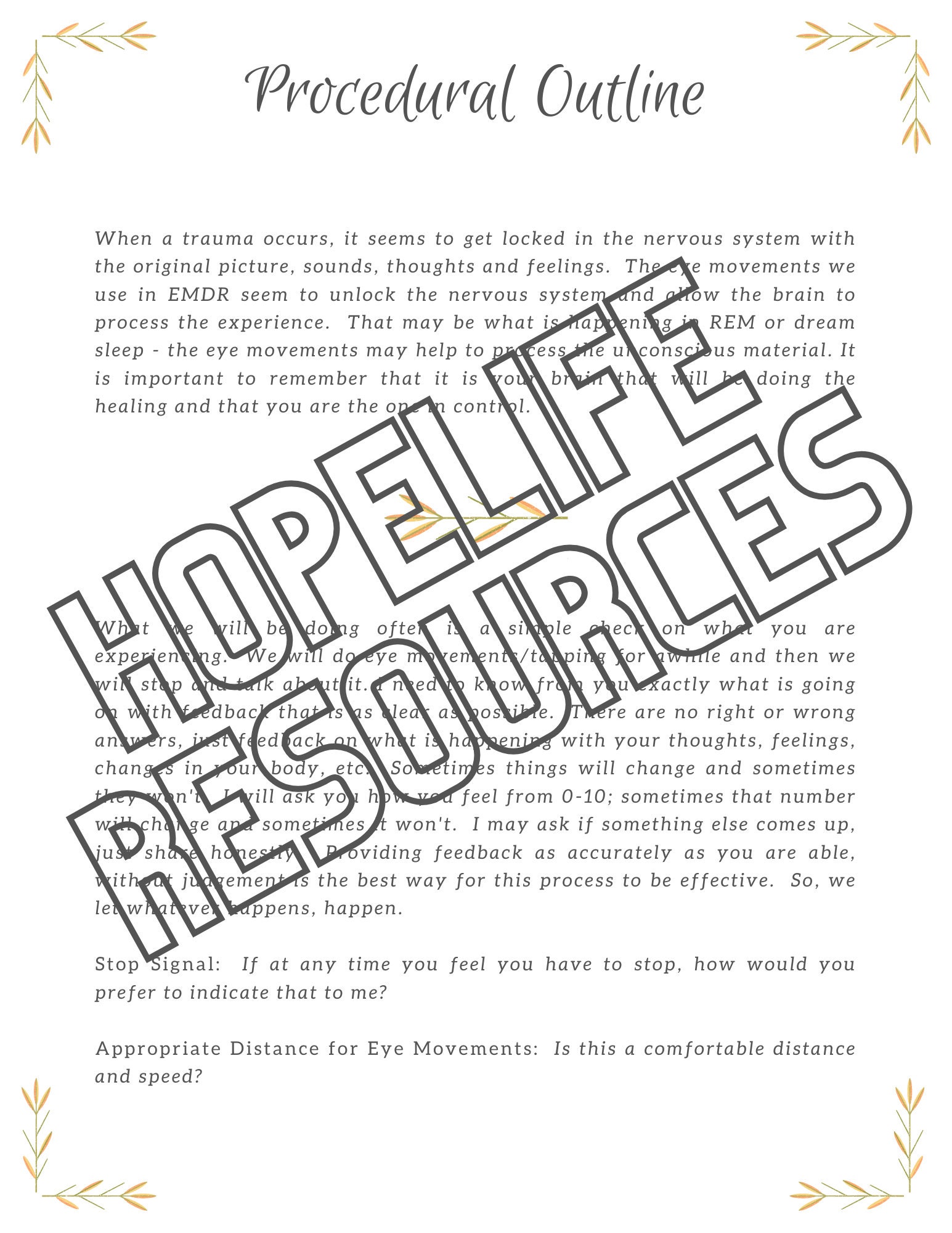 EMDR Procedural Outline and Script for Therapists Phases 3 - 8 - Etsy