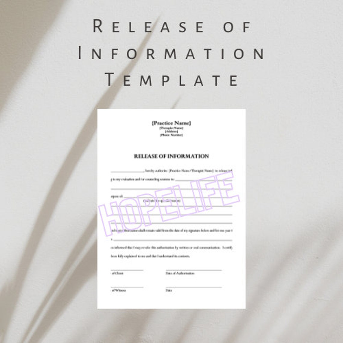Release of Information Template Psychotherapists Private Practice - Etsy