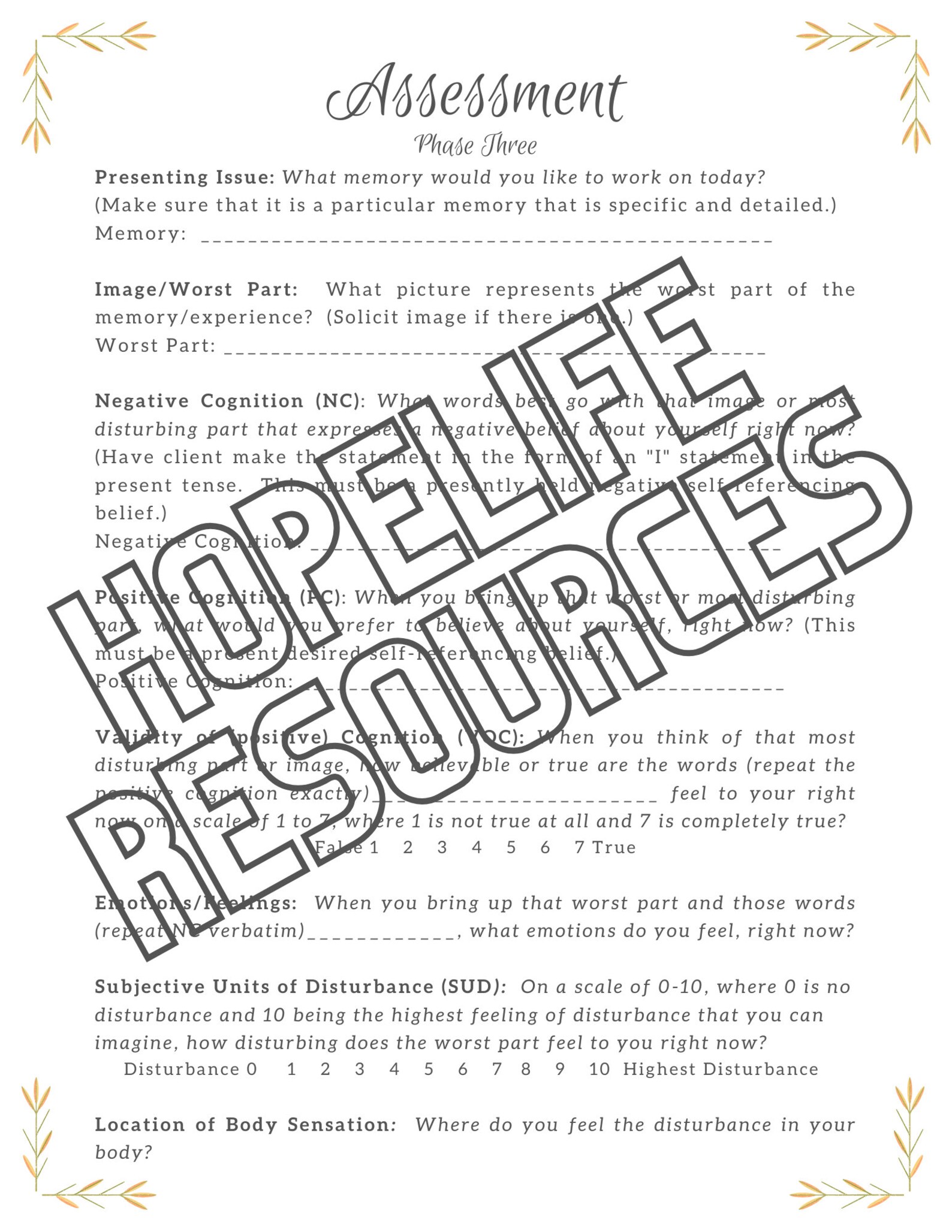 EMDR Procedural Outline and Script for Therapists Phases 3 - 8 - Etsy