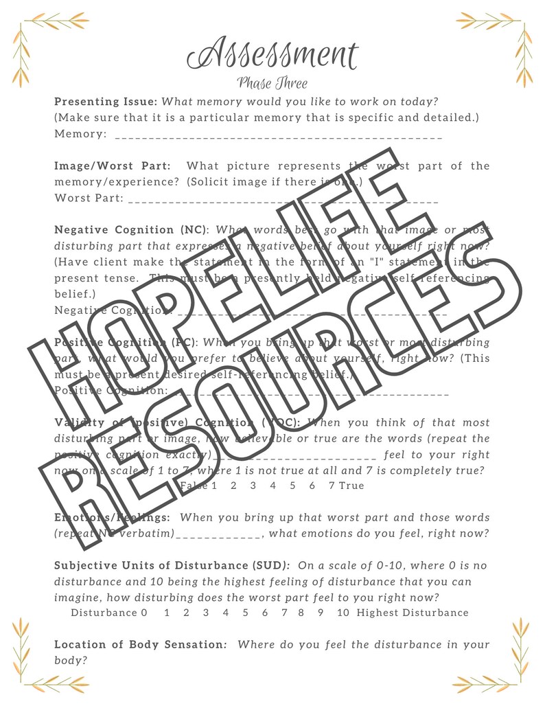 EMDR Procedural Outline and Script for Therapists Phases 3 - 8 - Etsy