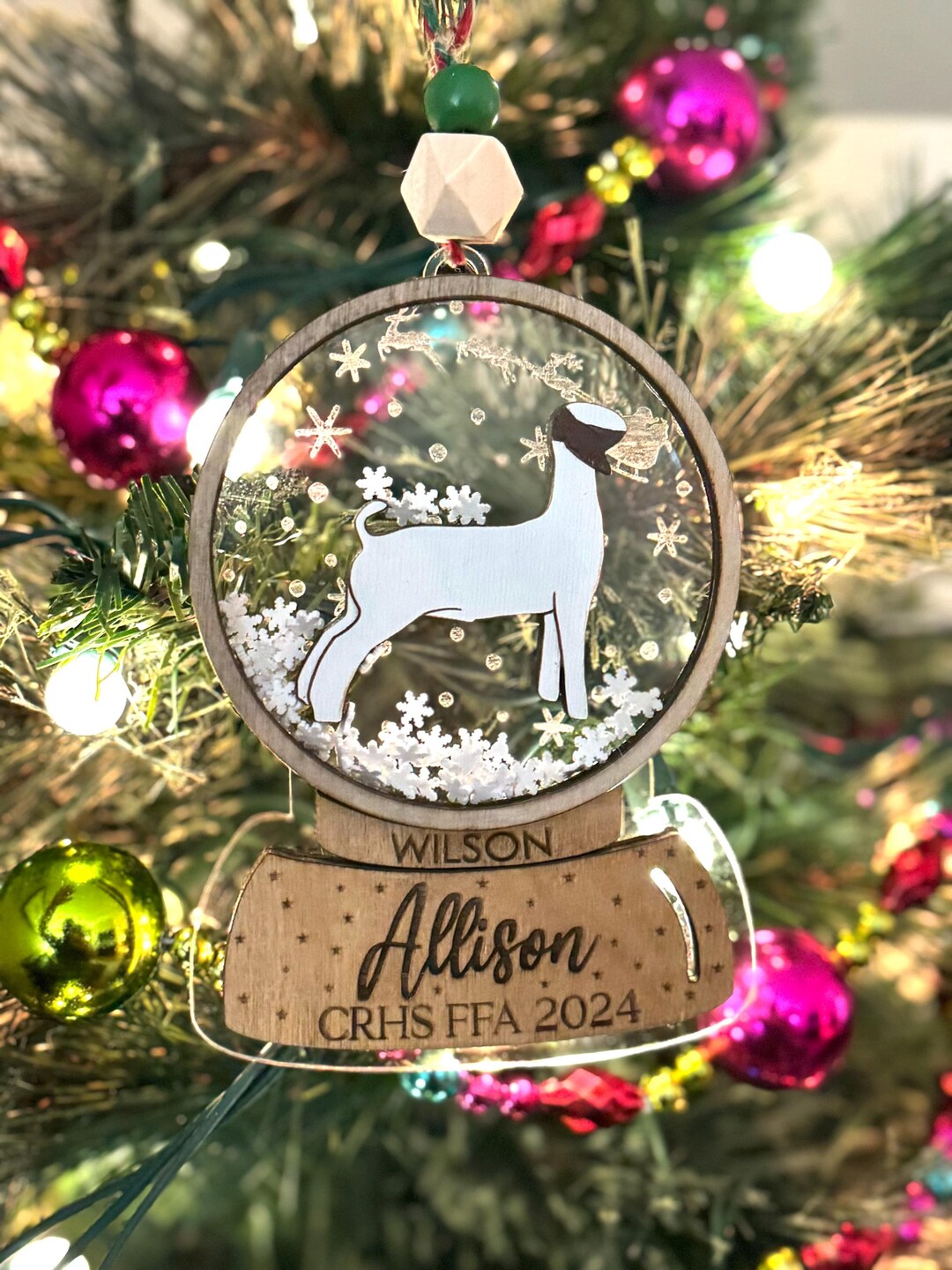 Custom FFA Market Goat Snow Globe Ornament, Engraved Holiday Keepsake ...