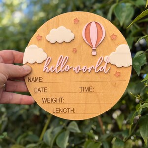 Hot Air Balloon Newborn Stats Sign | Hello World Birth Stats Sign ...