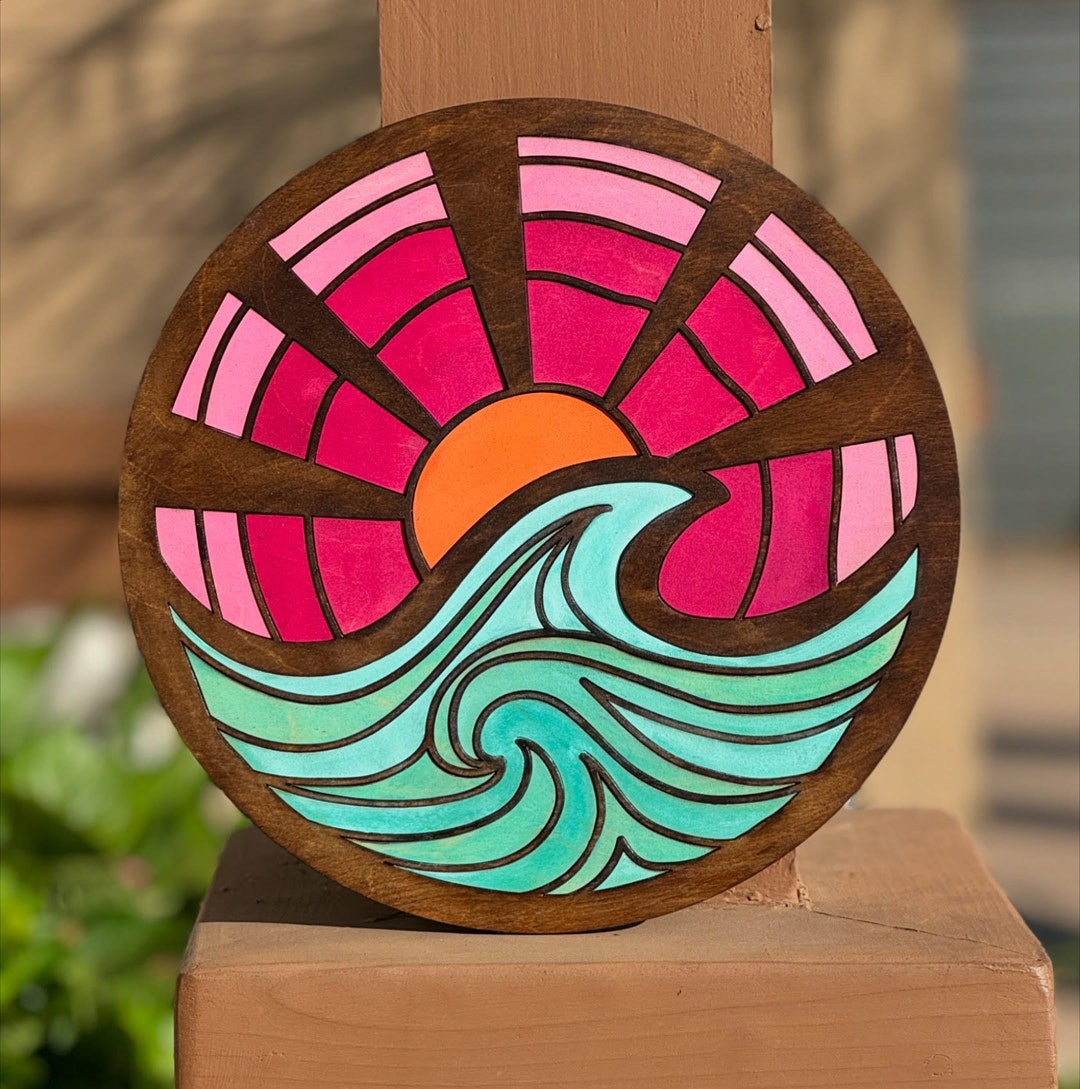 Wave Sunset Art, Beach House Decor, Dorm Room Decor, Surfer Girl Art ...
