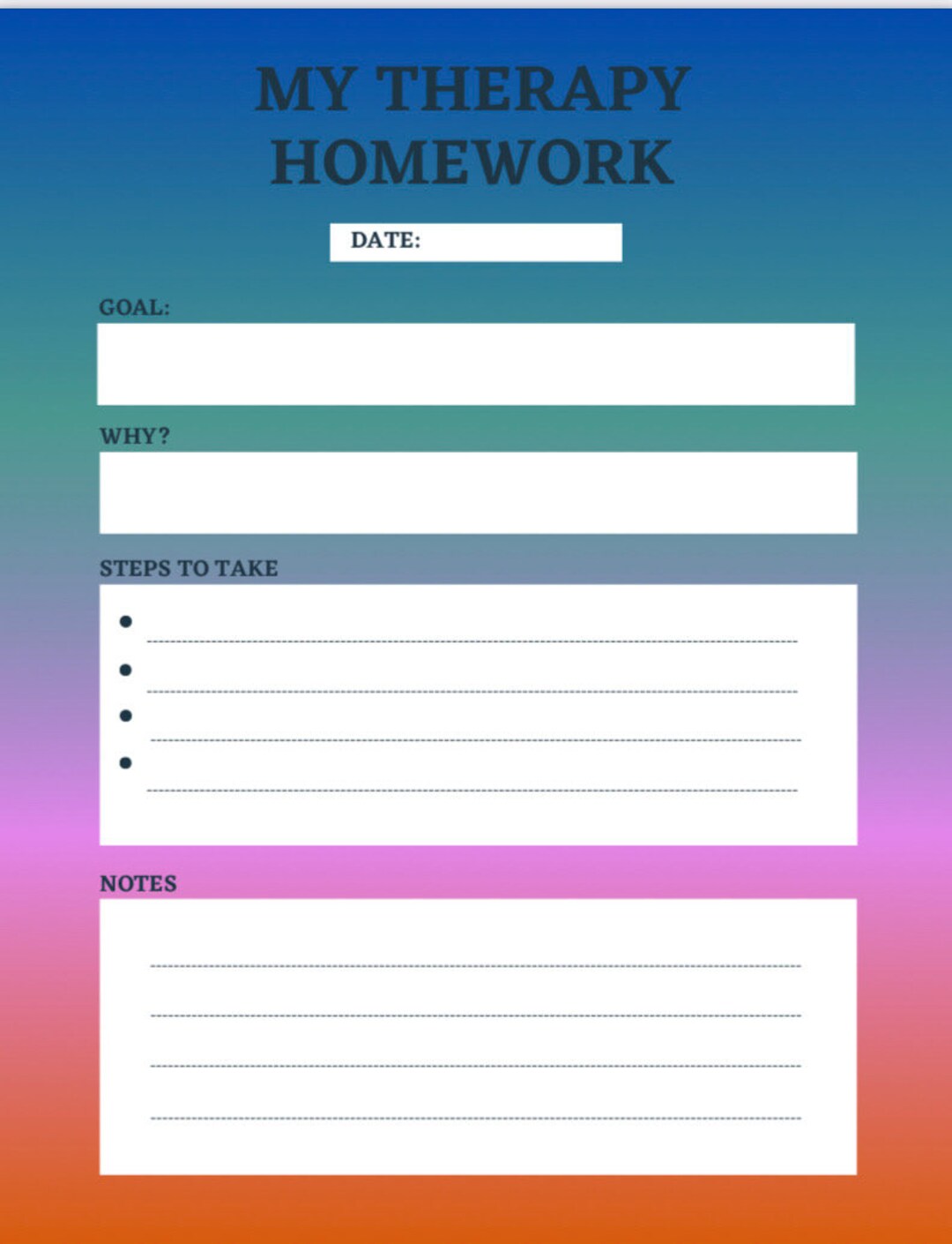 My Therapy Homework Worksheet - Multi - Etsy