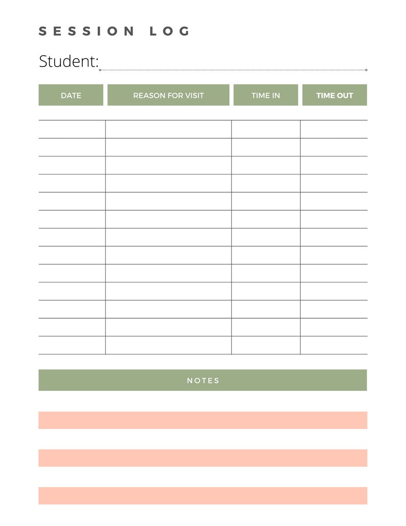 School Counselor Session Log - Minimalist, Green, Rose - Etsy