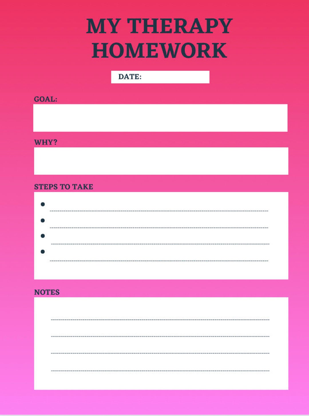 My Therapy Homework Worksheet for Therapist - Etsy