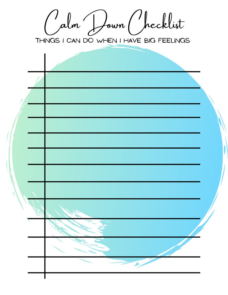 Calm Down Checklist - Blue - Etsy