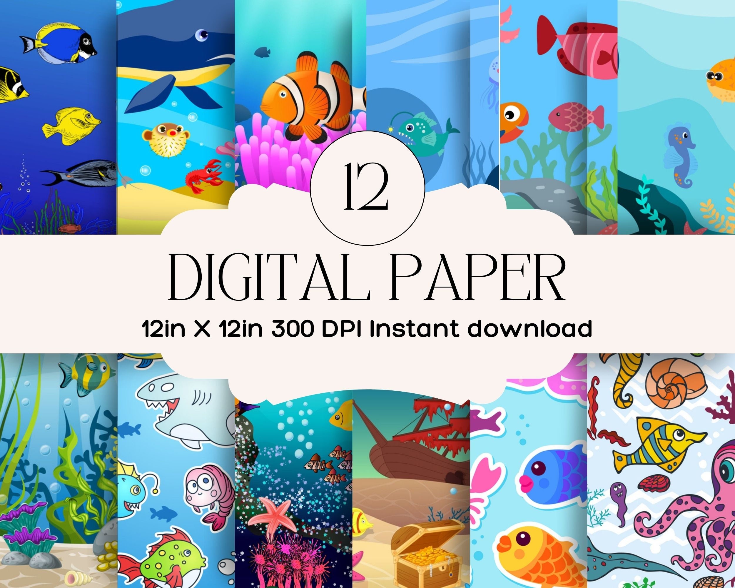OCEAN LIFE Digital Papers Instant Download Ocean Themed Digital Paper ...