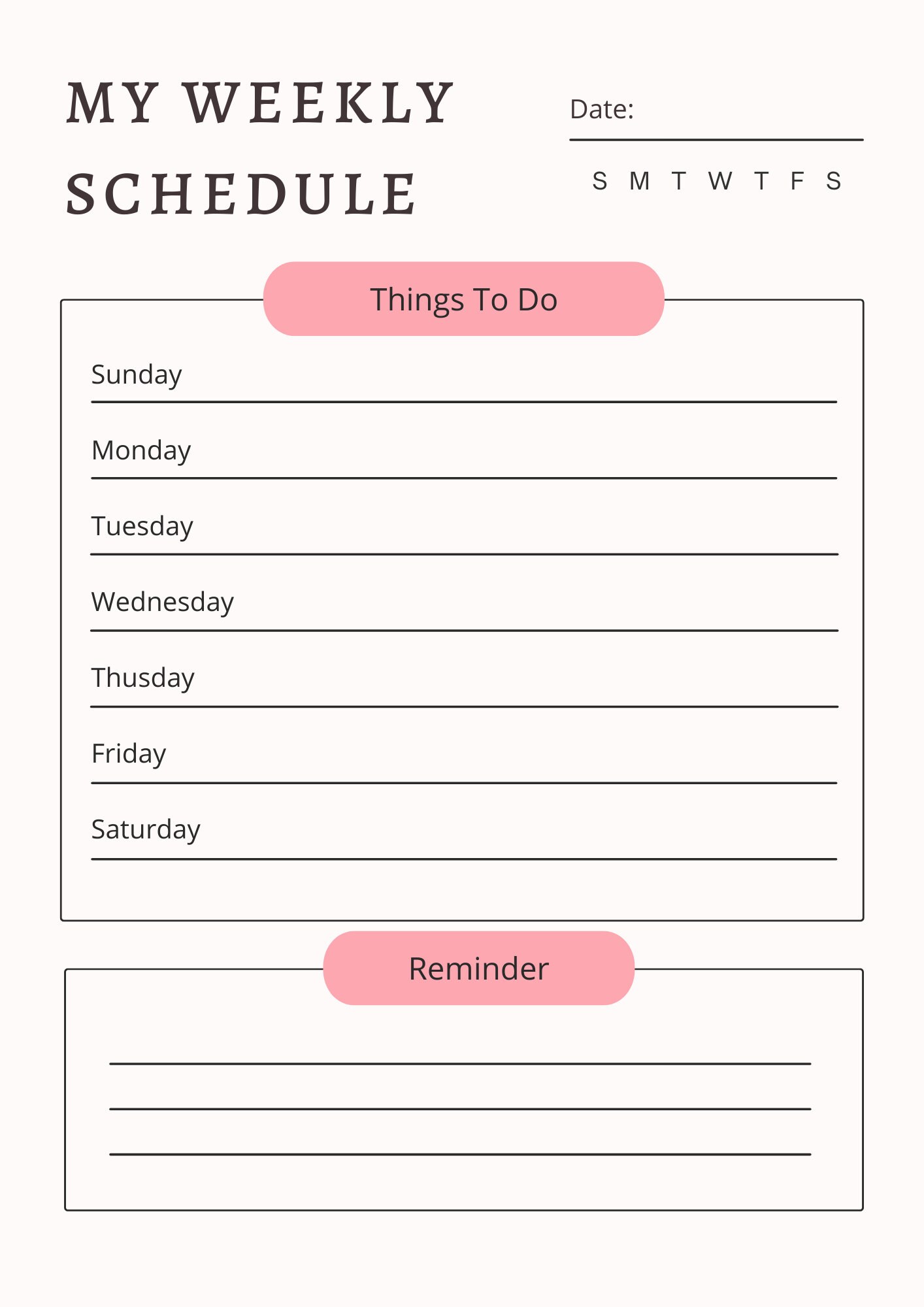Simple Weekly Schedule Planner Printable | Study Schedule | Weekly ...
