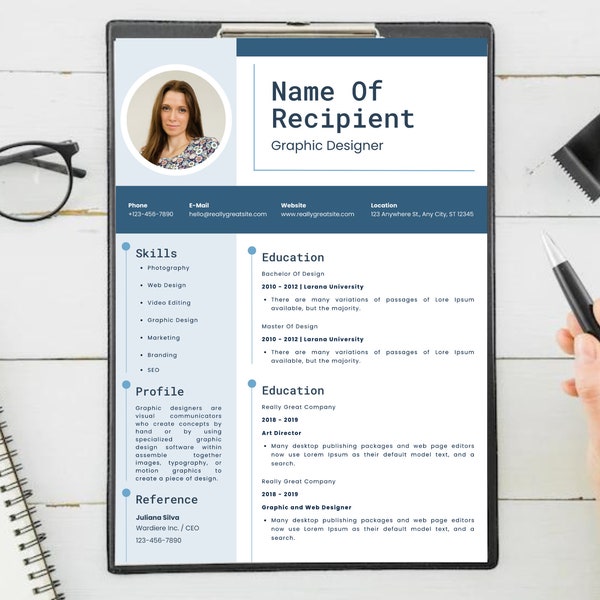 Editable Canvas Resume Printable Template, Professional Modern Resume ...