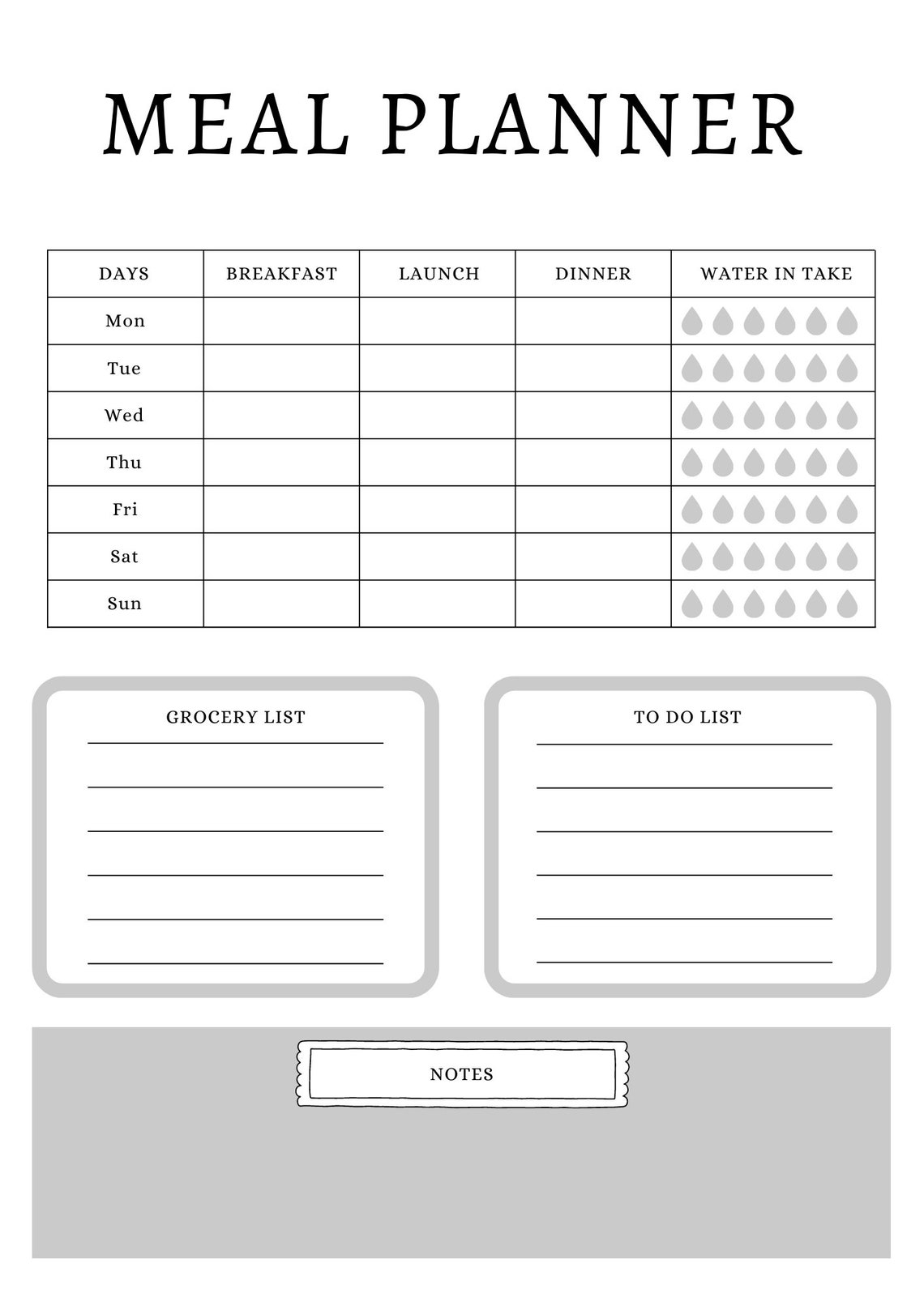 Undated Meal Planner Printable | Weekly Food Diary | Meal Tracker ...