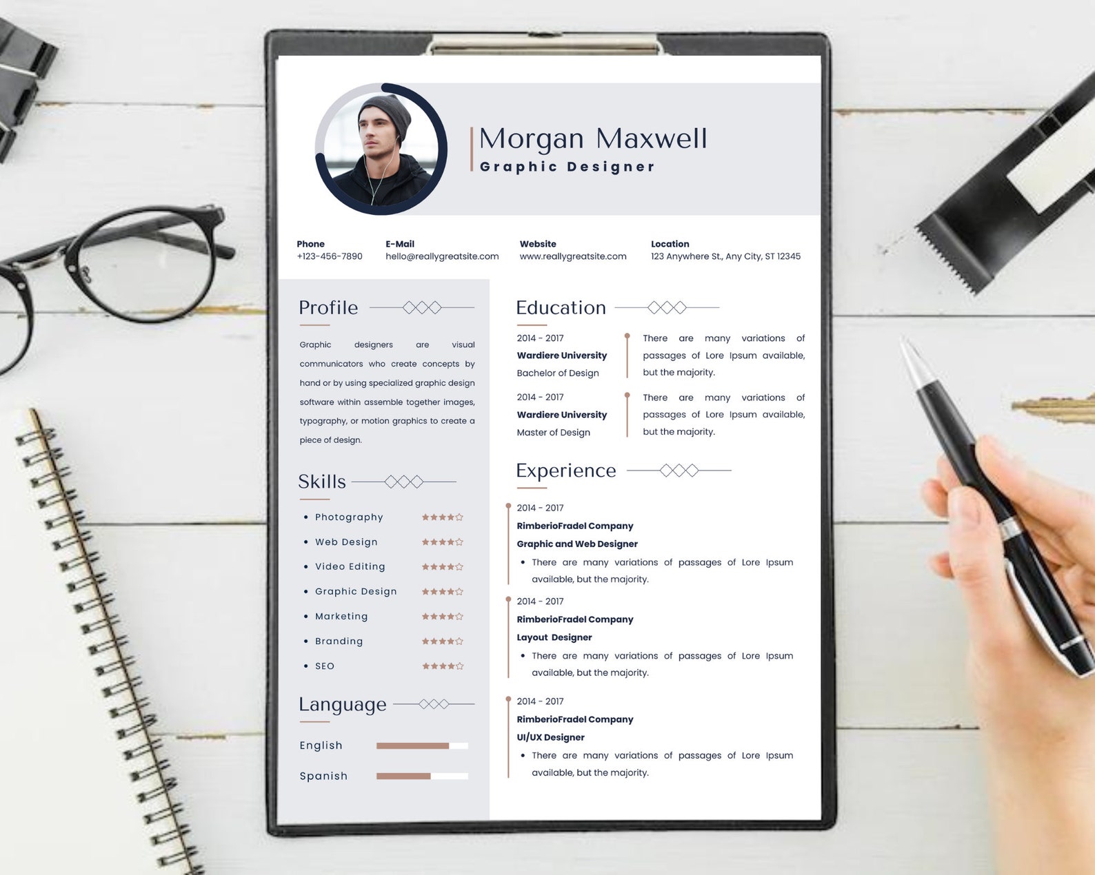 Custom Printable Resume Template With Photo | Professional Resume ...